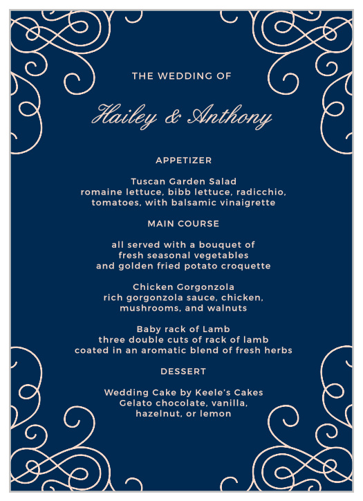 Amazing Wedding Menus - Match Your Color & Style Free!