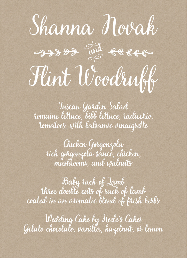Rustic Country Wedding Menus by Basic Invite