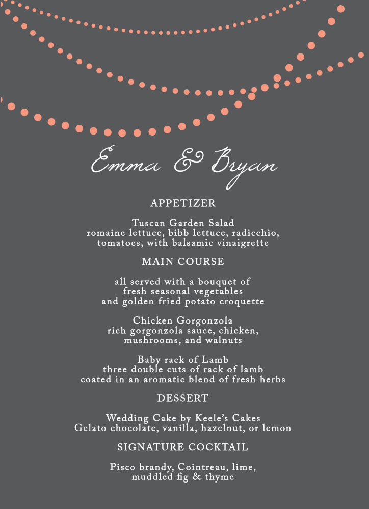 String Lights Wedding Menus by Basic Invite