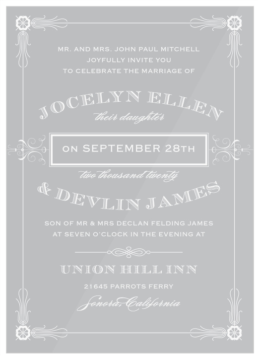 Antique Frame Clear Wedding Menus by Basic Invite