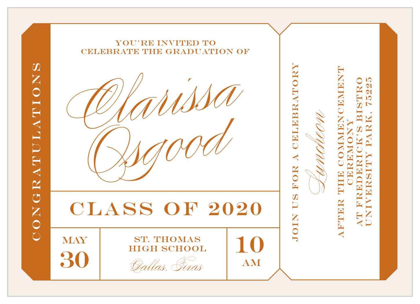 Class Ticket Graduation Invitation by BasicInvite.com