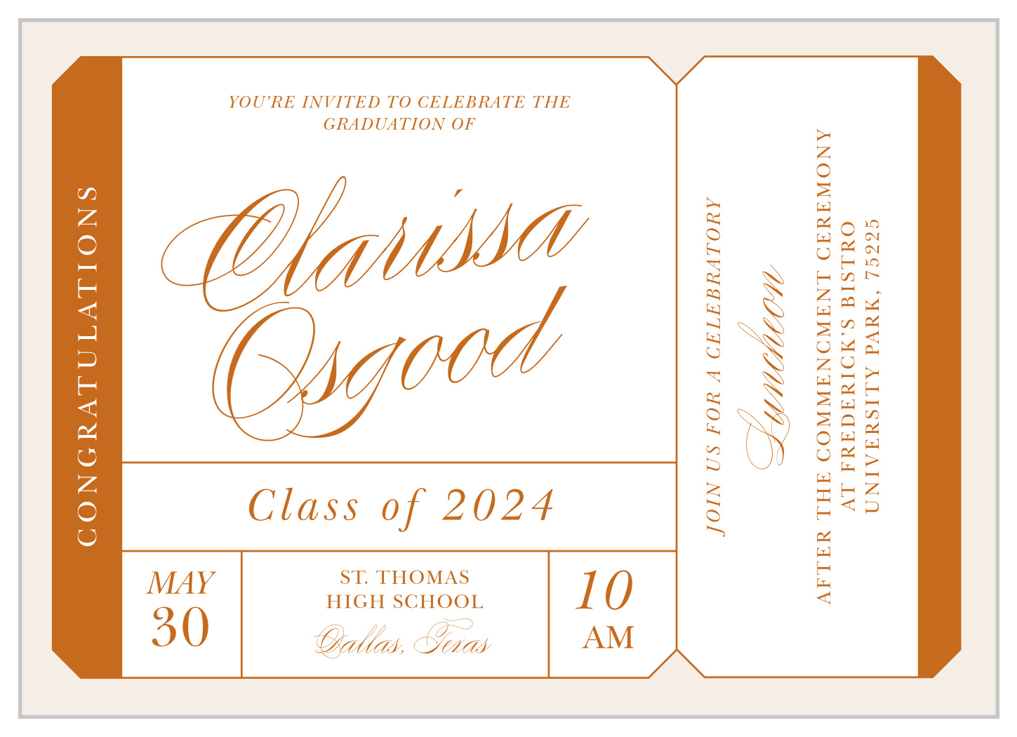 Class Ticket Graduation Invitations by BasicInvite.com