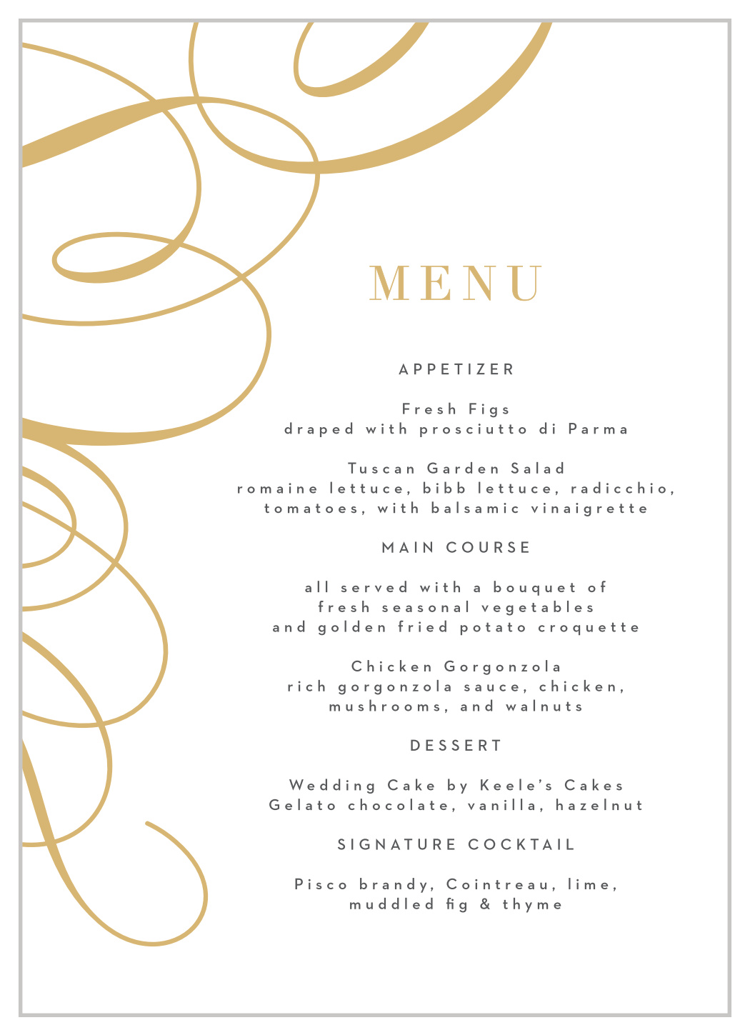 Timeless Swirls Wedding Menus by Basic Invite