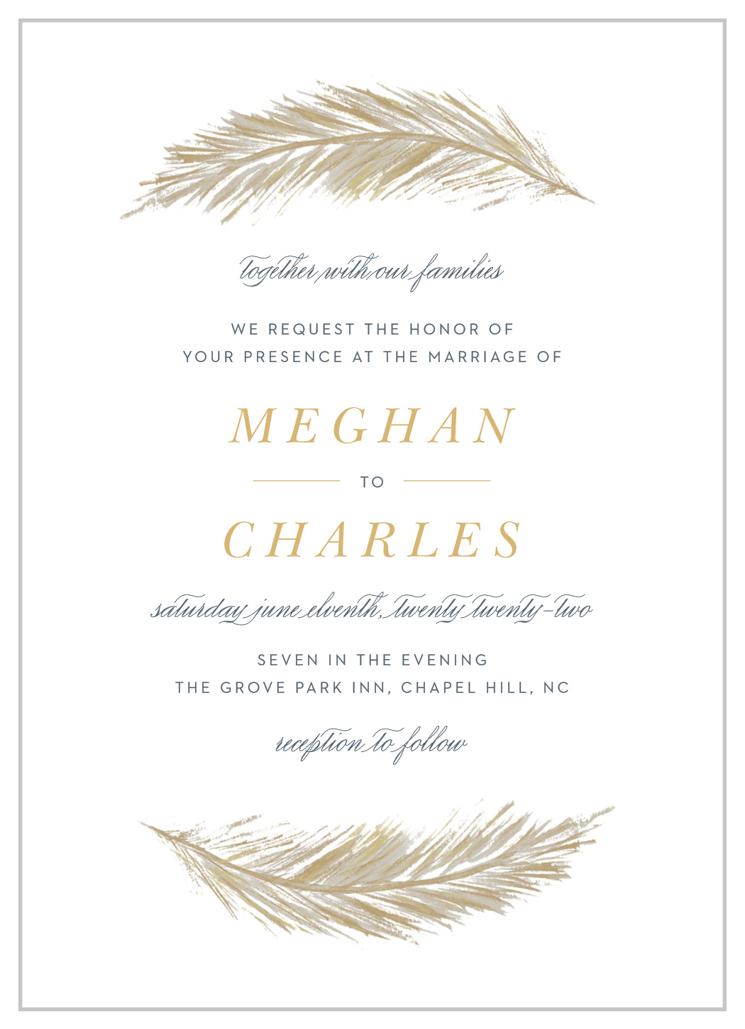 Falling Feathers Foil Wedding Invitations by Basic Invite