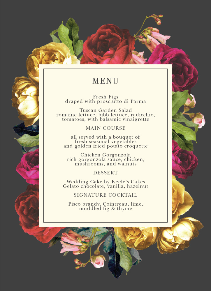 Rose Floristry Wedding Menus by Basic Invite