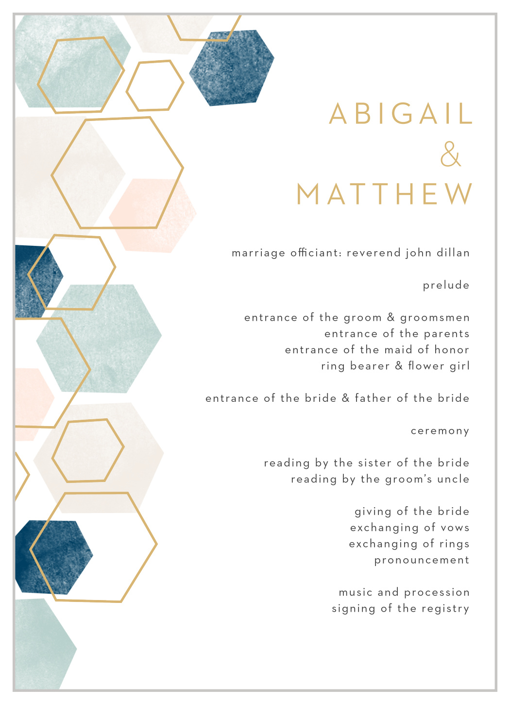 Geometric Watercolor Wedding Programs by Basic Invite