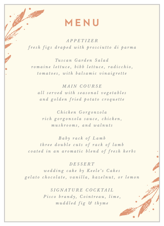 Traditional Wedding Menus - Match Your Color & Style Free!