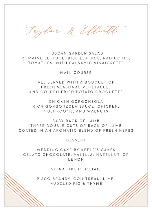 Amazing Wedding Menus - Match Your Color & Style Free!
