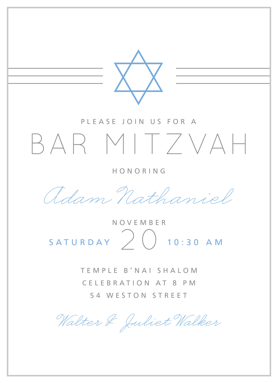 Simply Classic Bar Mitzvah Invitations from Basic Invite