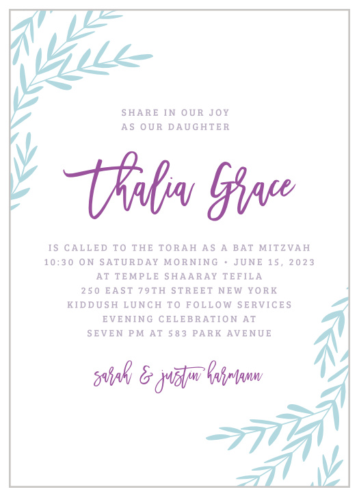 Bat Mitzvah Invitations | Match Your Colors & Style Free!