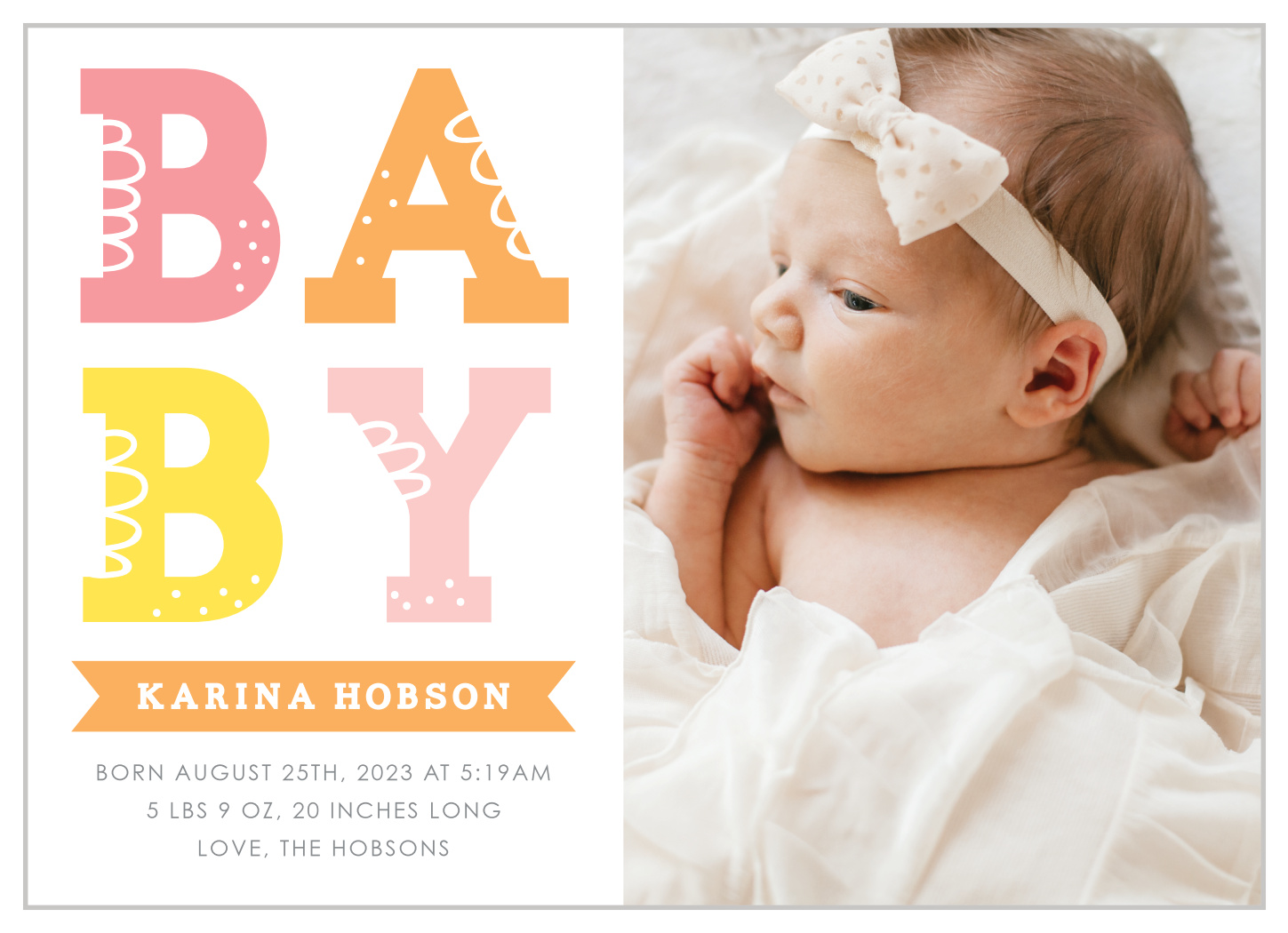 Stacked Letters Birth Announcements by Basic Invite