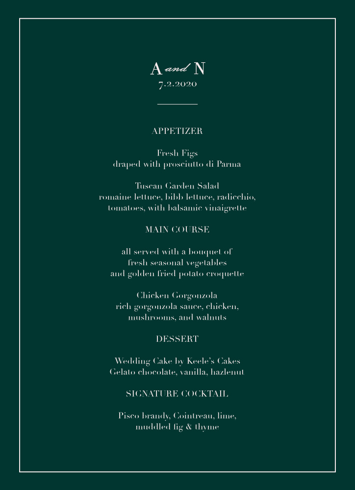 Southern Romance Wedding Menus by Basic Invite