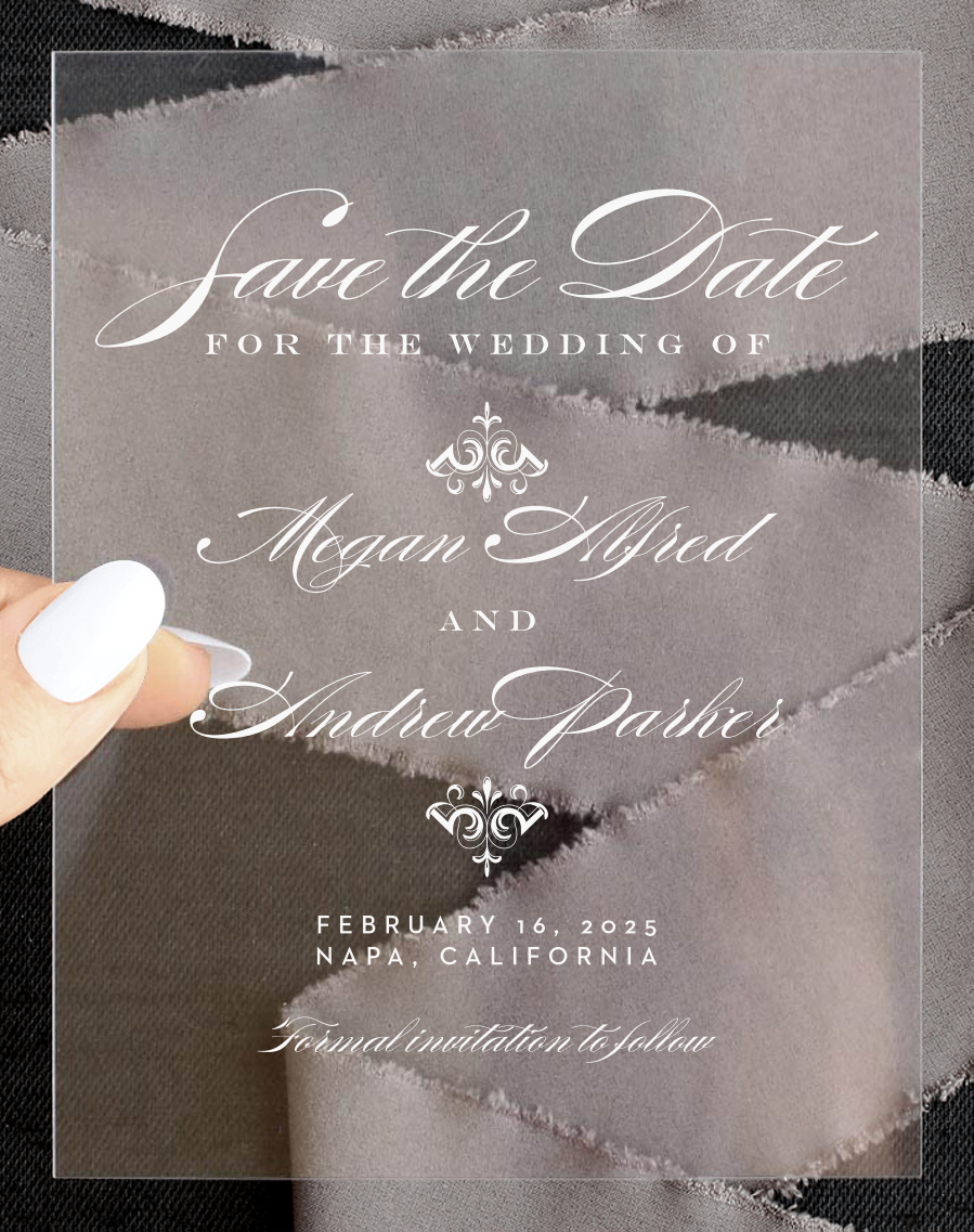 Scripted Elegance Clear Save the Date Cards by Basic Invite