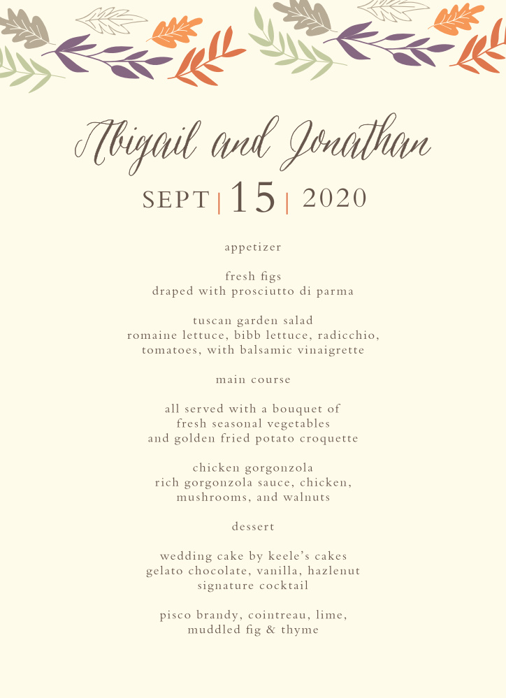 Fall Harvest Wedding Menus by Basic Invite
