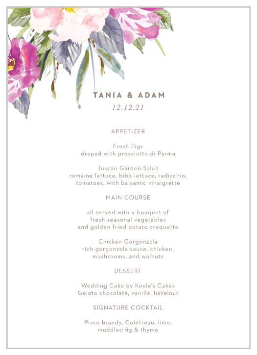Amazing Wedding Menus - Match Your Color & Style Free!