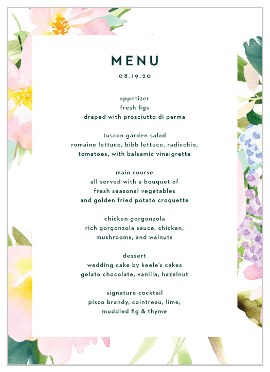 Luxury Wedding Menus - Match Your Color & Style Free!