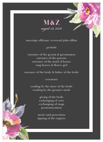 Luxe Roses Wedding Menus by Basic Invite