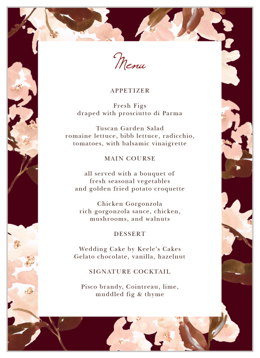 Traditional Wedding Menus - Match Your Color & Style Free!
