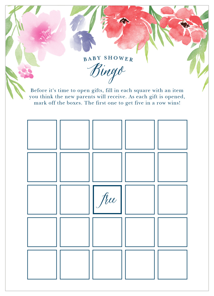Watercolor Garden Baby Shower Bingo by Basic Invite