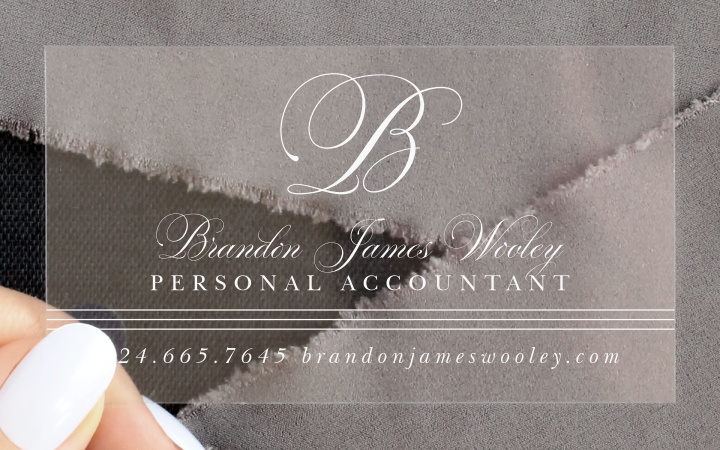 Flourish Initials Clear Business Cards by Basic Invite