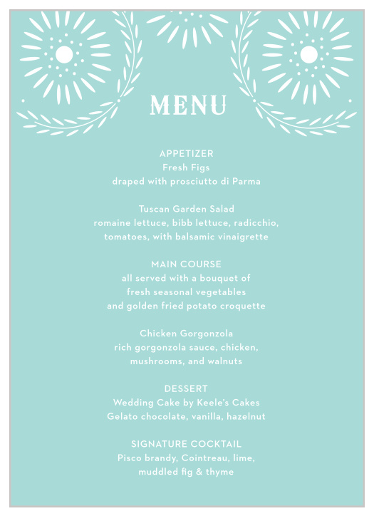 Amazing Wedding Menus - Match Your Color & Style Free!