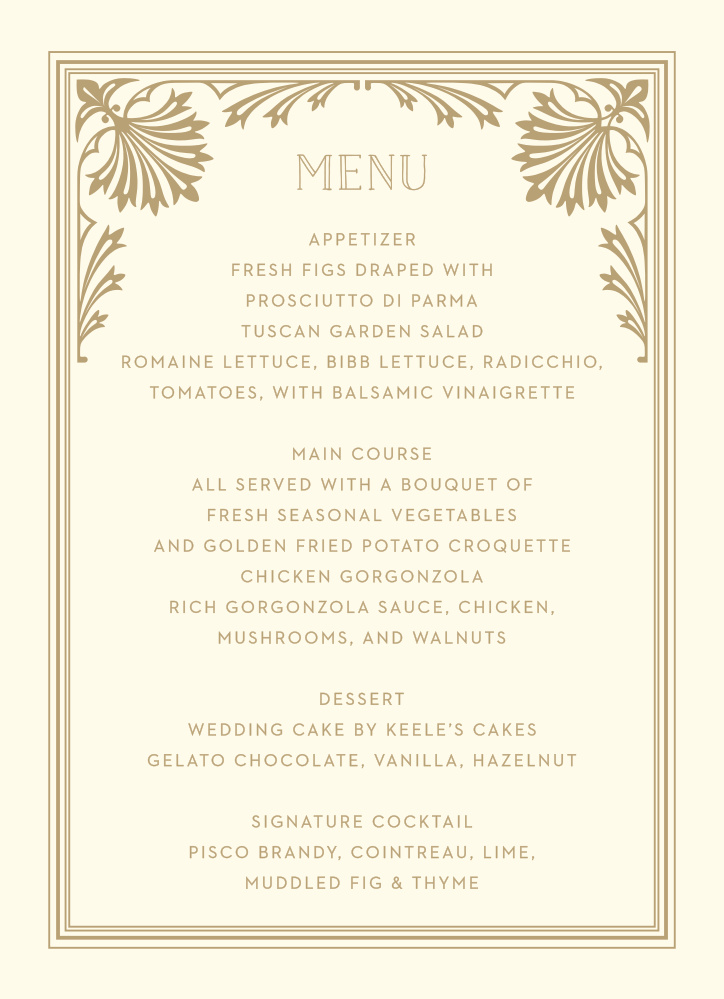 Filigree Frame Wedding Menus by Basic Invite