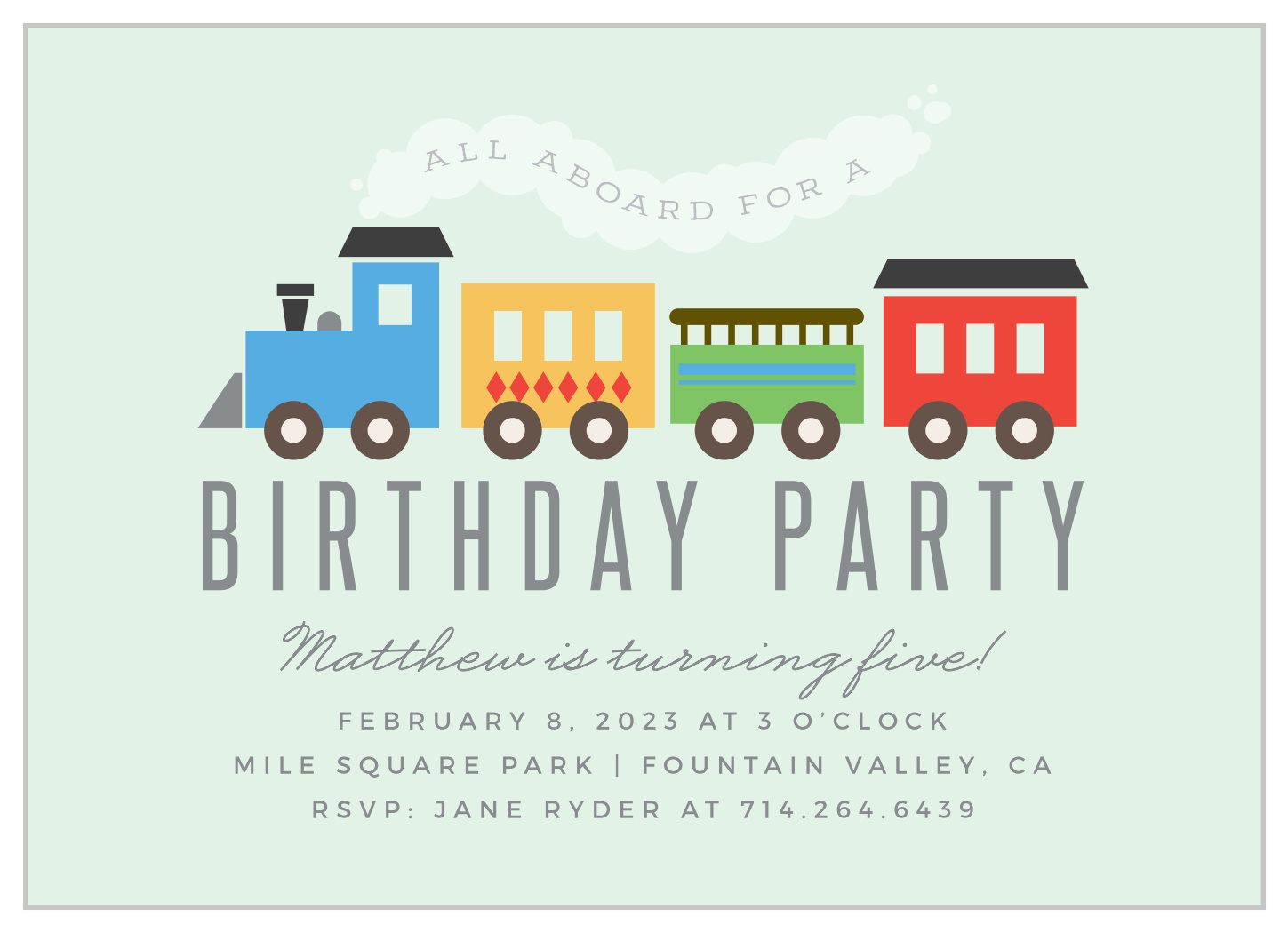 Steam Train Children's Birthday Invitations by Basic Invite