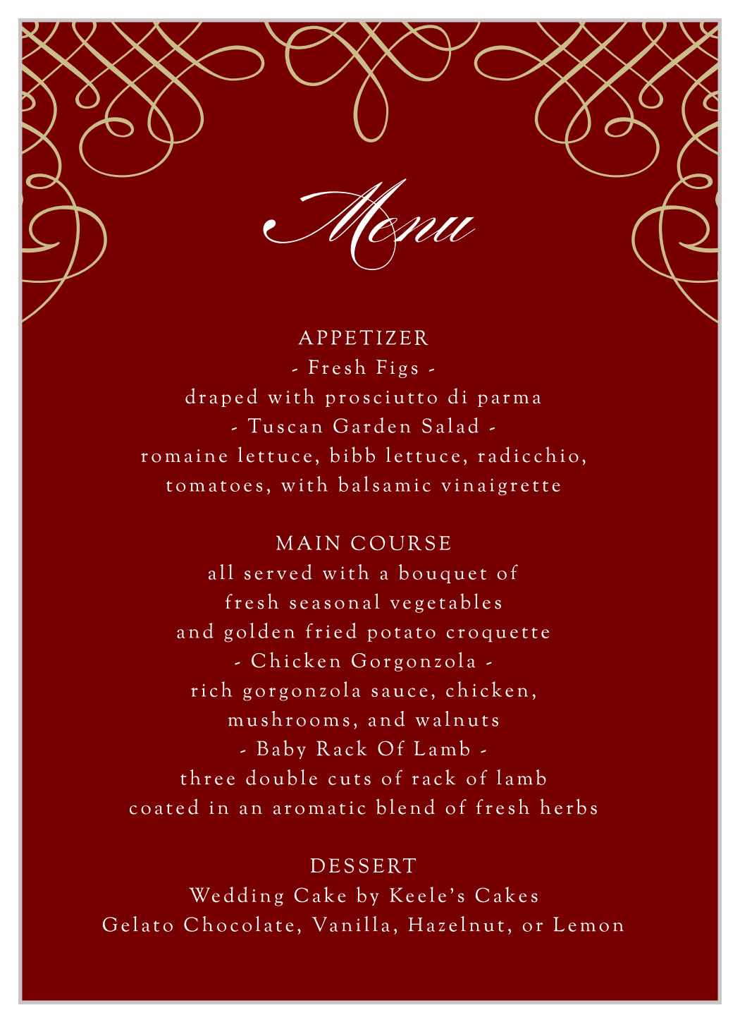 Ornate Border Wedding Menus by Basic Invite