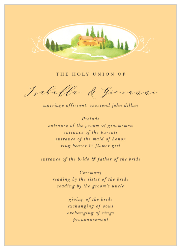Tuscany Vineyard Wedding Programs by Basic Invite