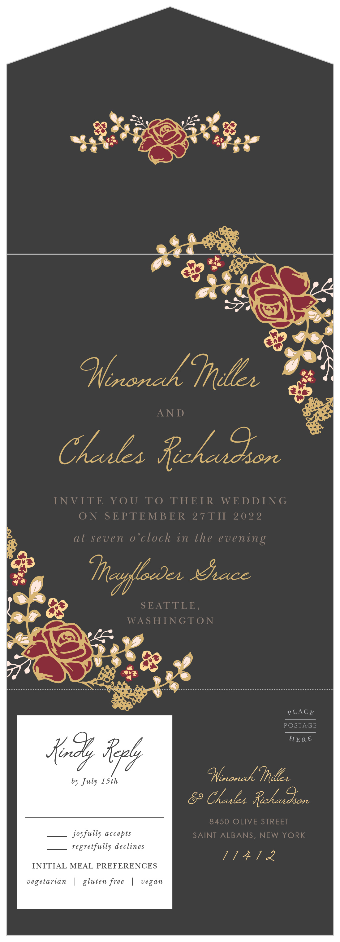 Opulent Floweret Seal & Send Wedding Invitations by Basic Invite