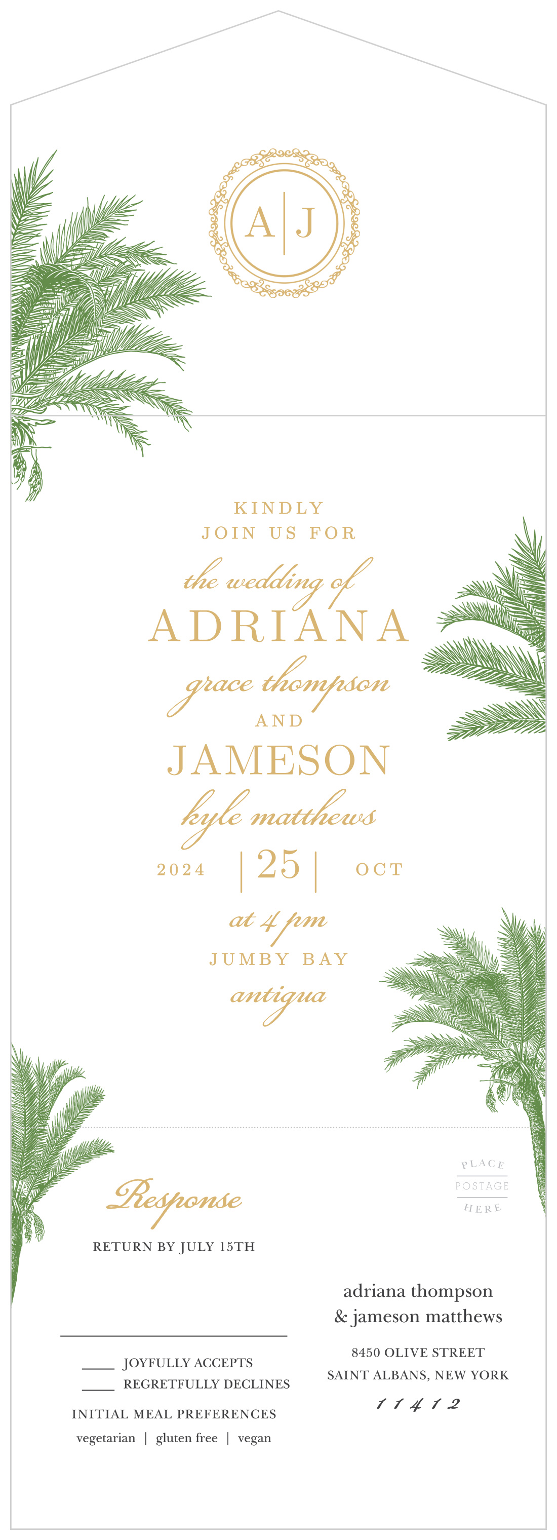 Caribbean Palm Seal & Send Wedding Invitations by Basic Invite