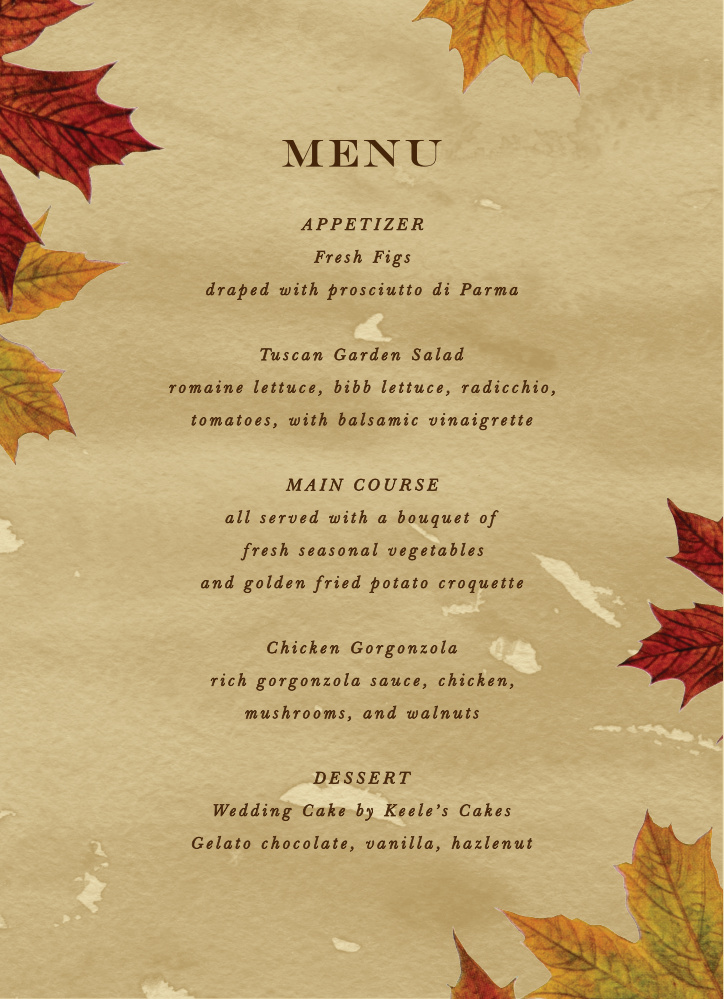Leaves of Fall Wedding Menus by Basic Invite