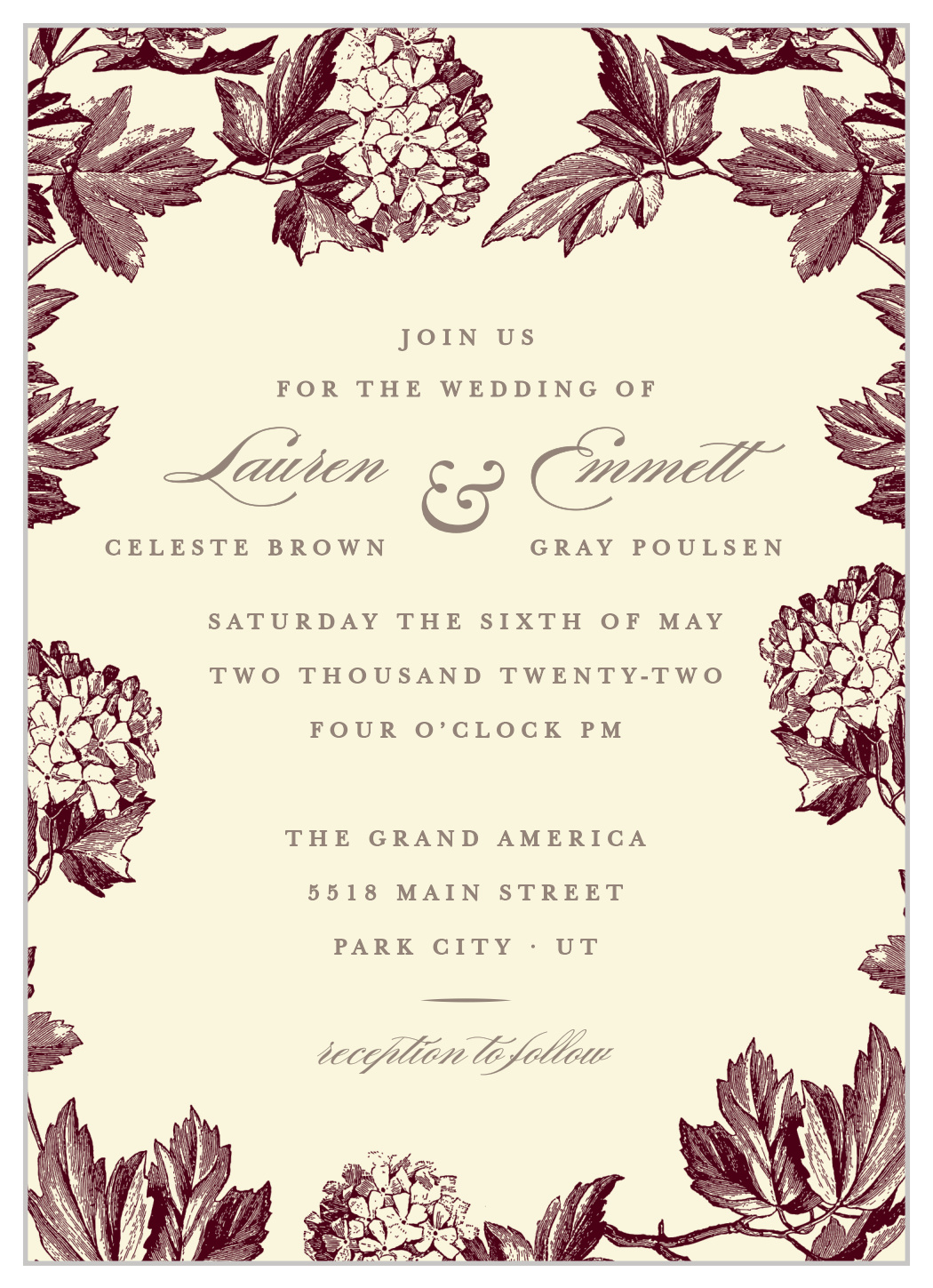 Hydrangea Frame Wedding Invitations by Basic Invite