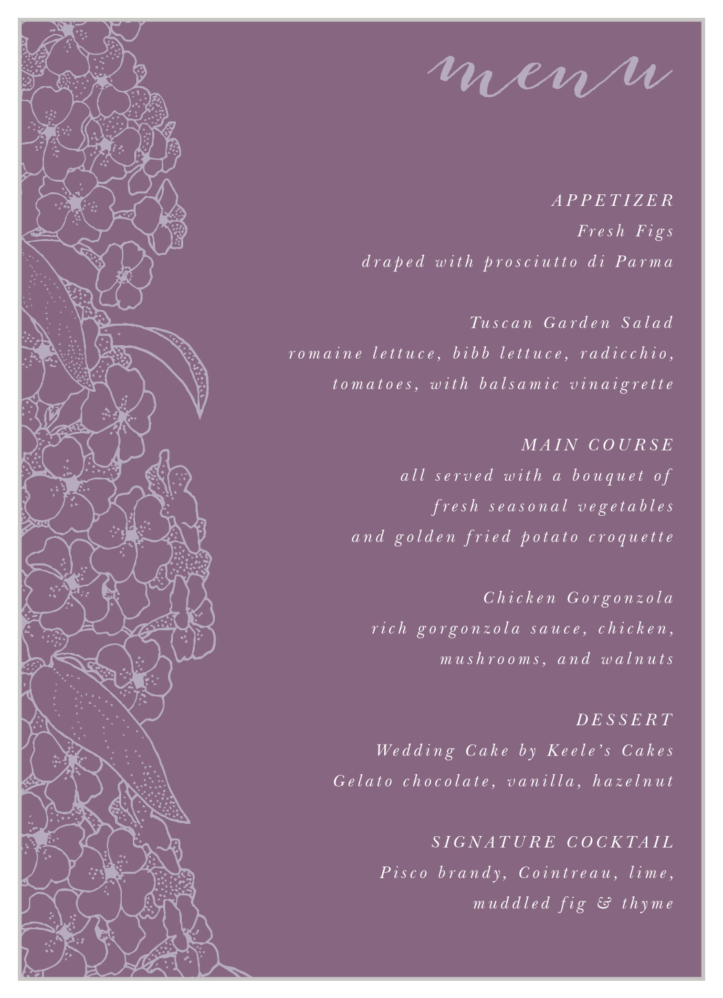 Hydrangea Blossoms Wedding Menus by Basic Invite