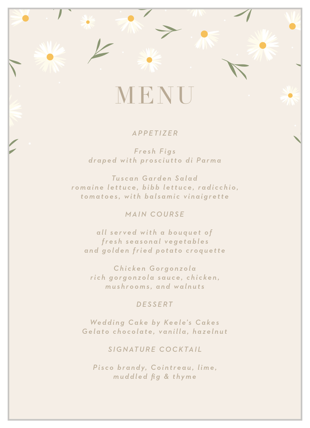 Falling Daisies Wedding Menus by Basic Invite