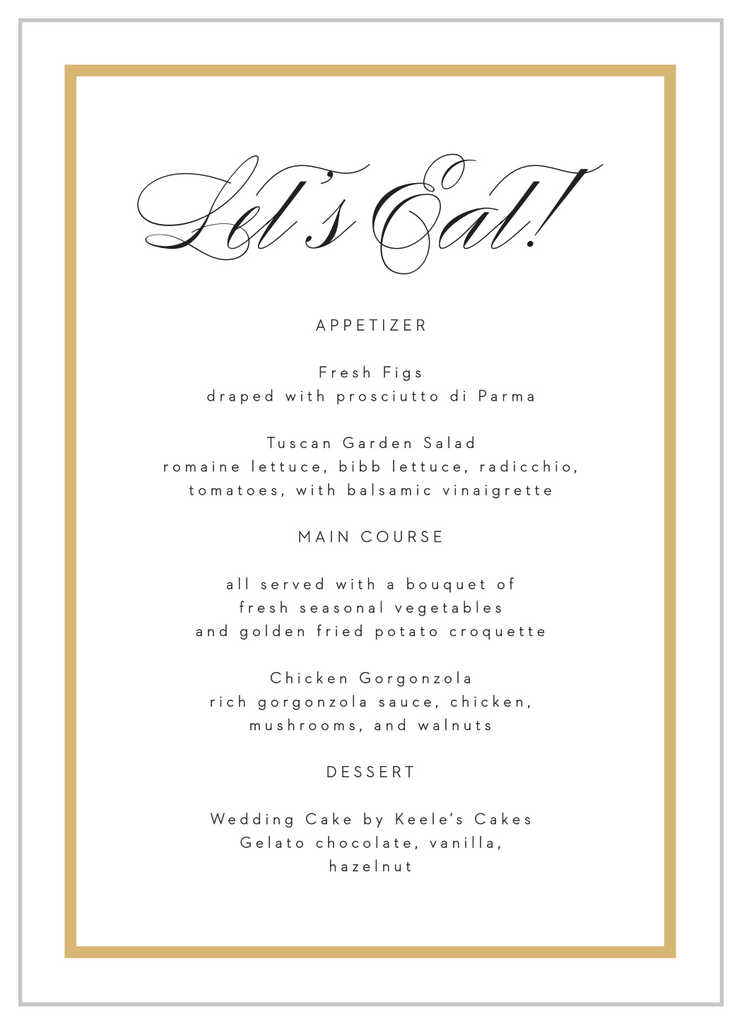 Classic Frame Wedding Menus by Basic Invite