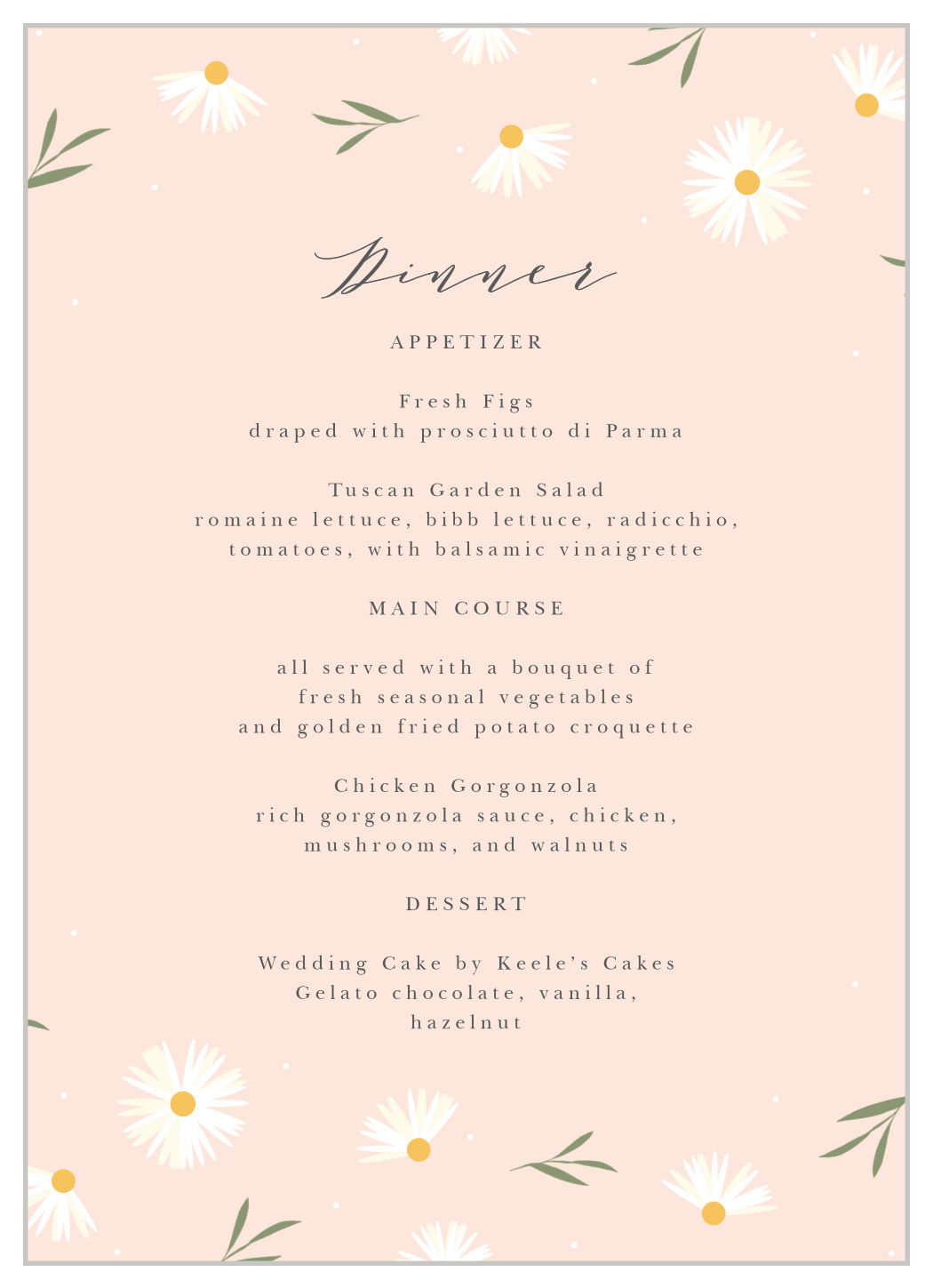 Tiny Daisies Wedding Menus by Basic Invite