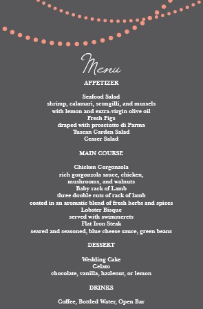 Wedding Menus | Design Your Menu Instantly Online! - Basic Invite