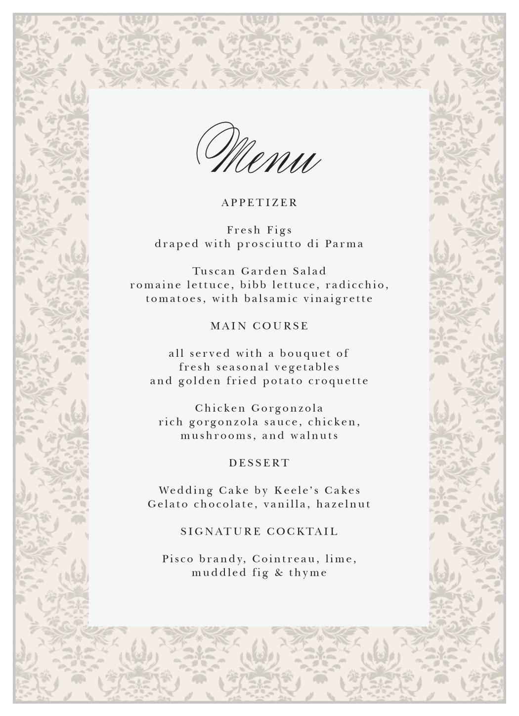 Damask Border Wedding Menus by Basic Invite