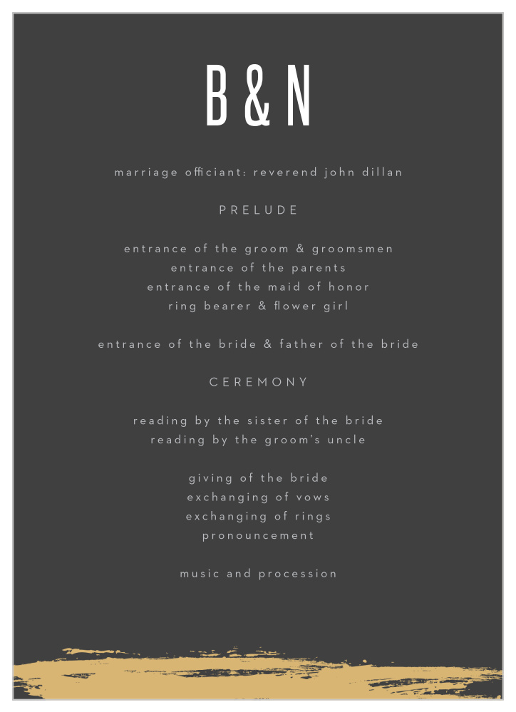 Gilded Strokes Wedding Programs by Basic Invite