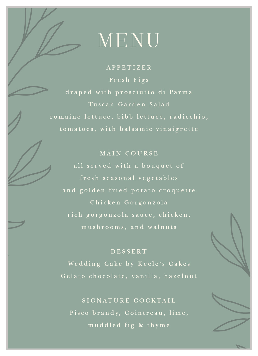 Leafy Label Wedding Menus by Basic Invite