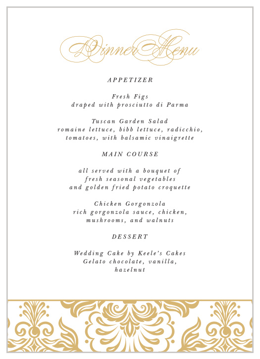 Inexpensive Wedding Menus - Match Your Color & Style Free!