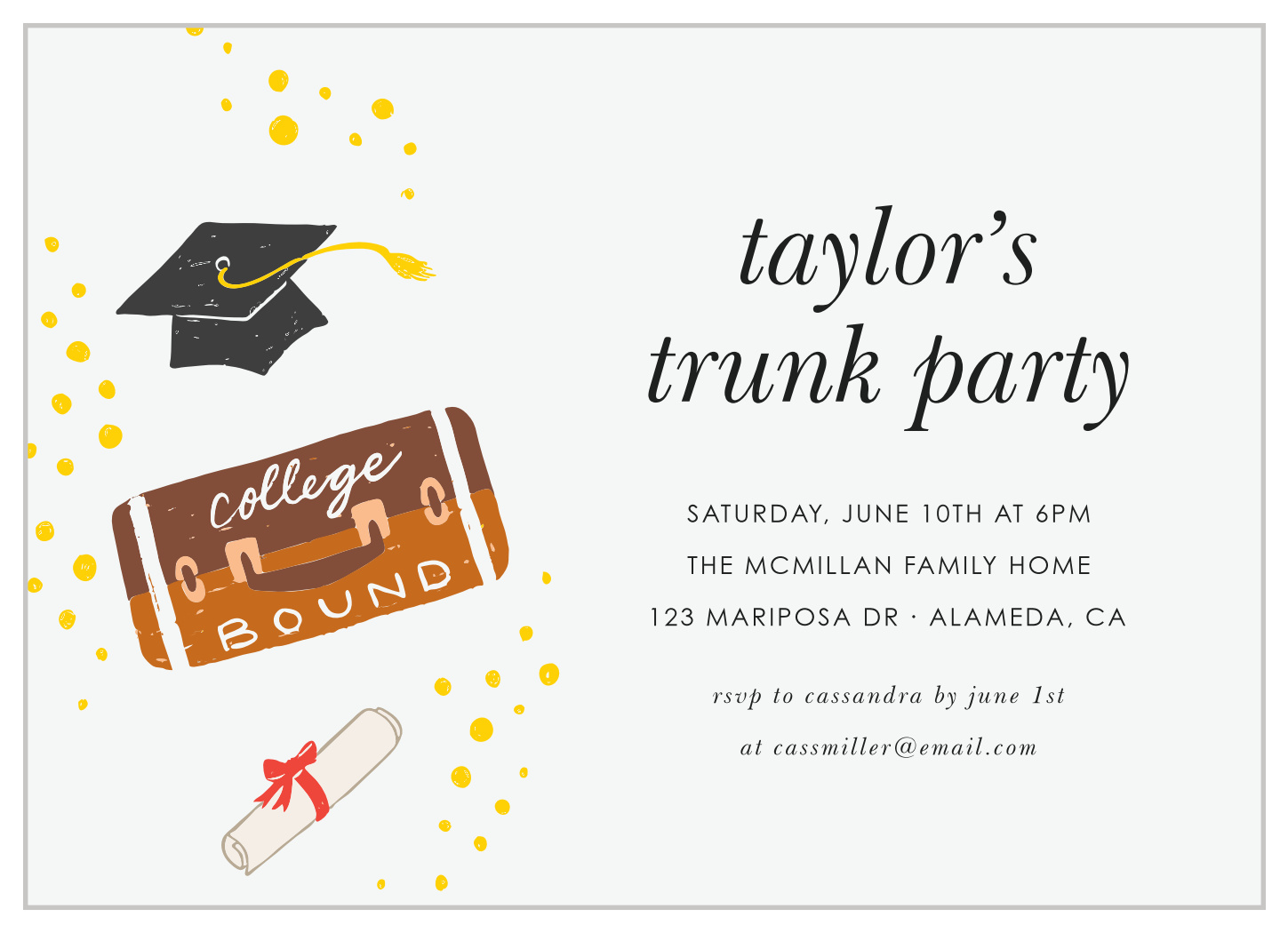 Graduation Trunk Party Invitations Hello College Inv Trunk Party ...
