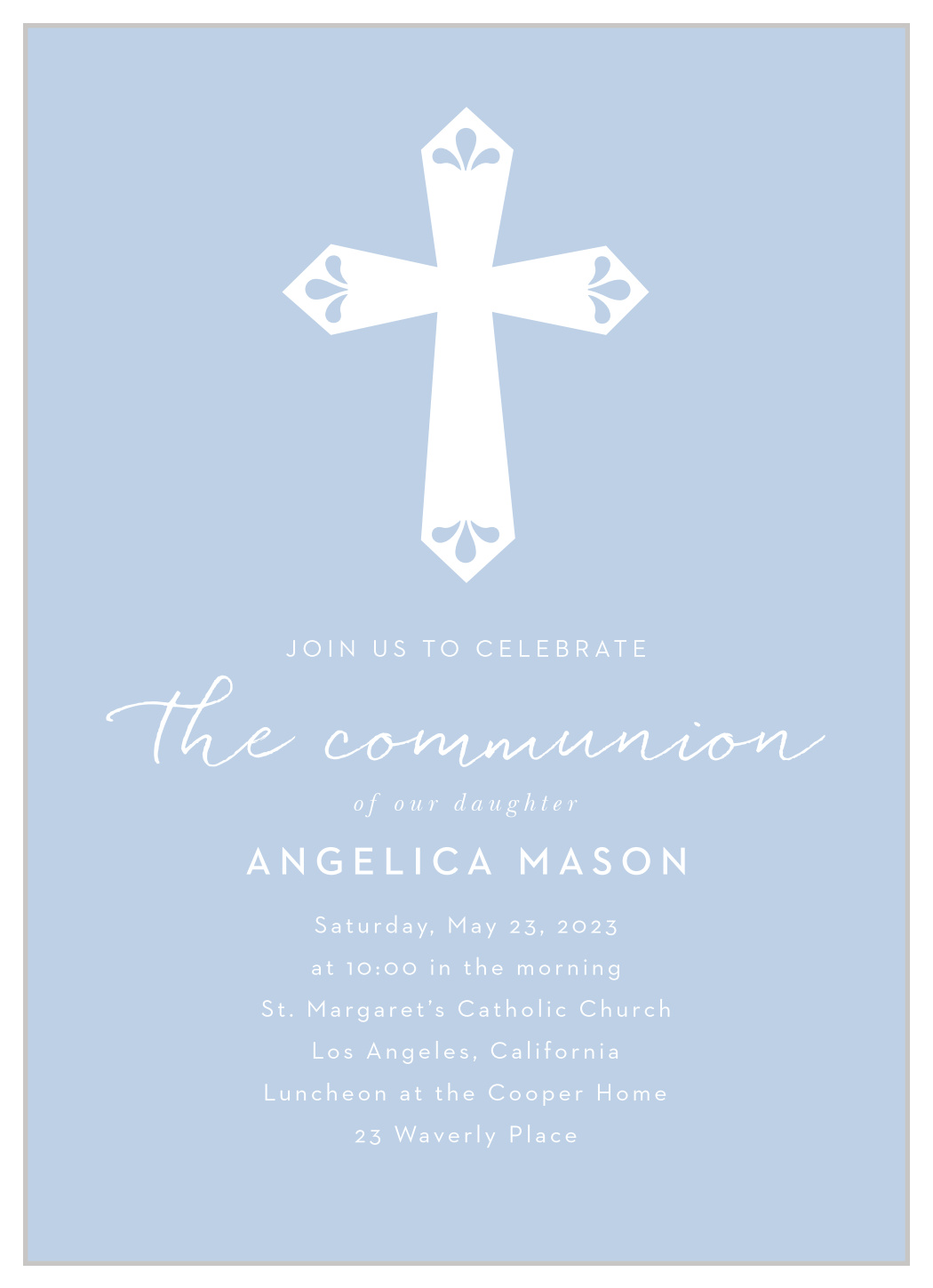Sleek Script Communion Invitations by Basic Invite