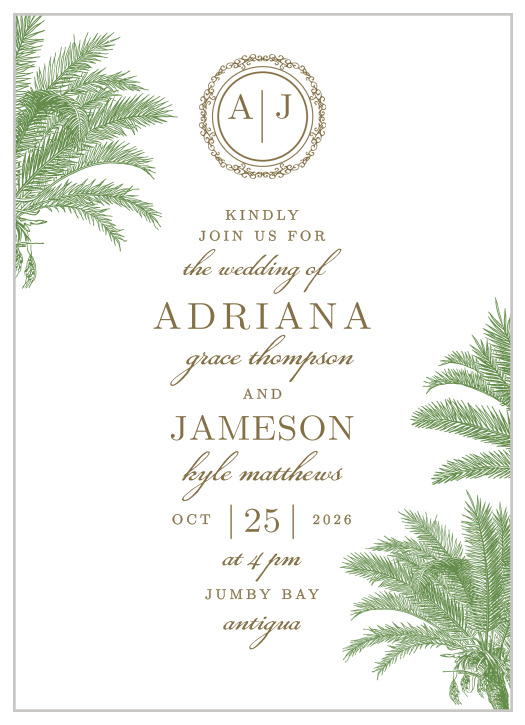 Palm Tree Wedding Invitations - Match Your Color & Style Free!