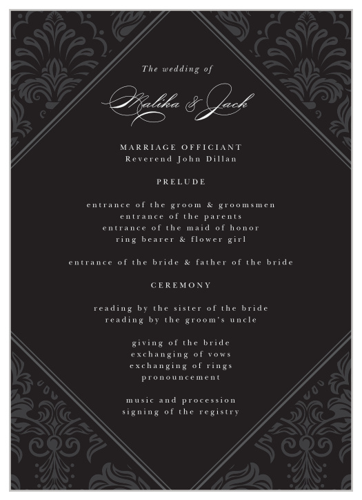 Formal Damask Wedding Menus by Basic Invite