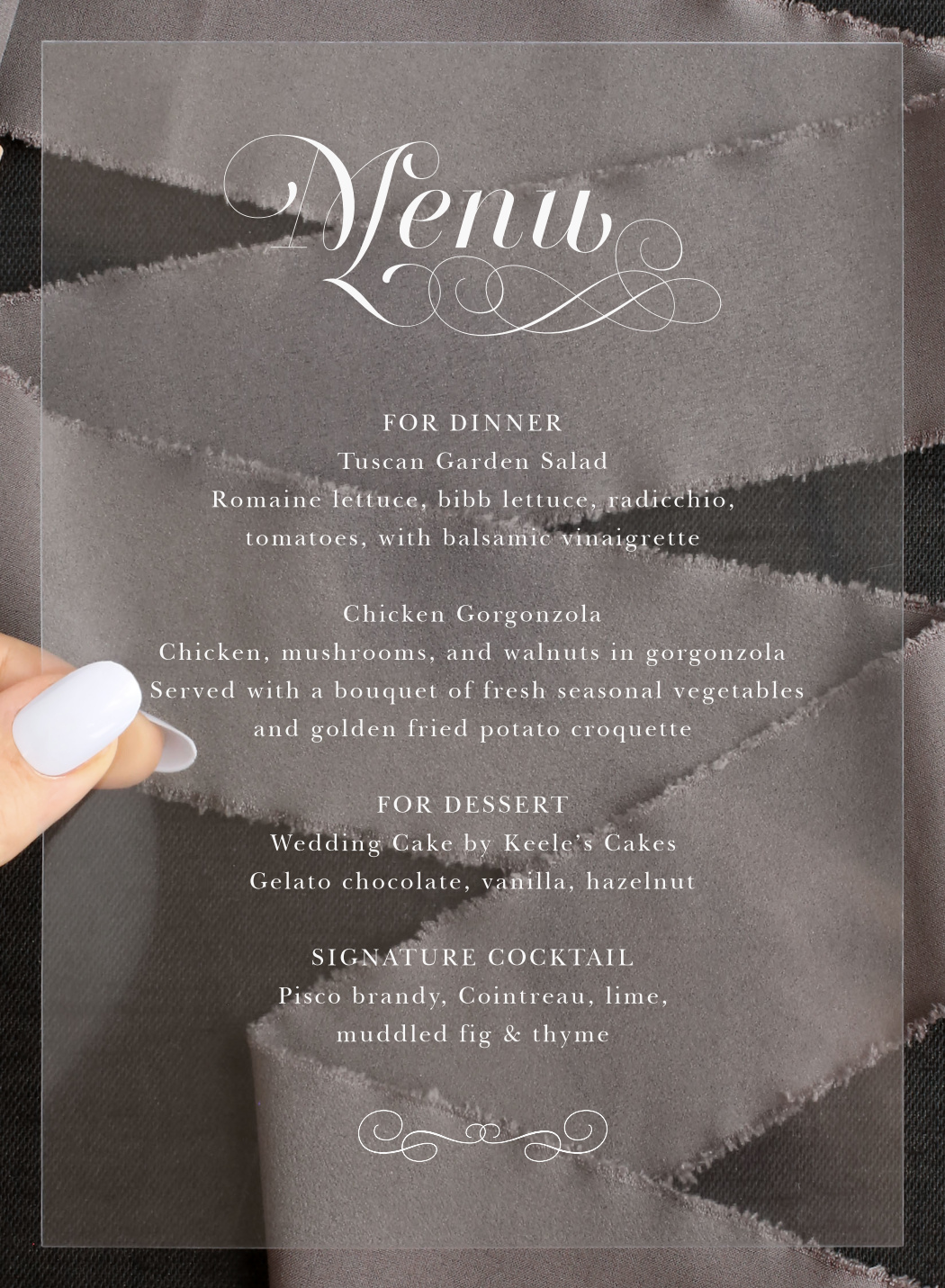 Chic Elegance Clear Wedding Menus by Basic Invite