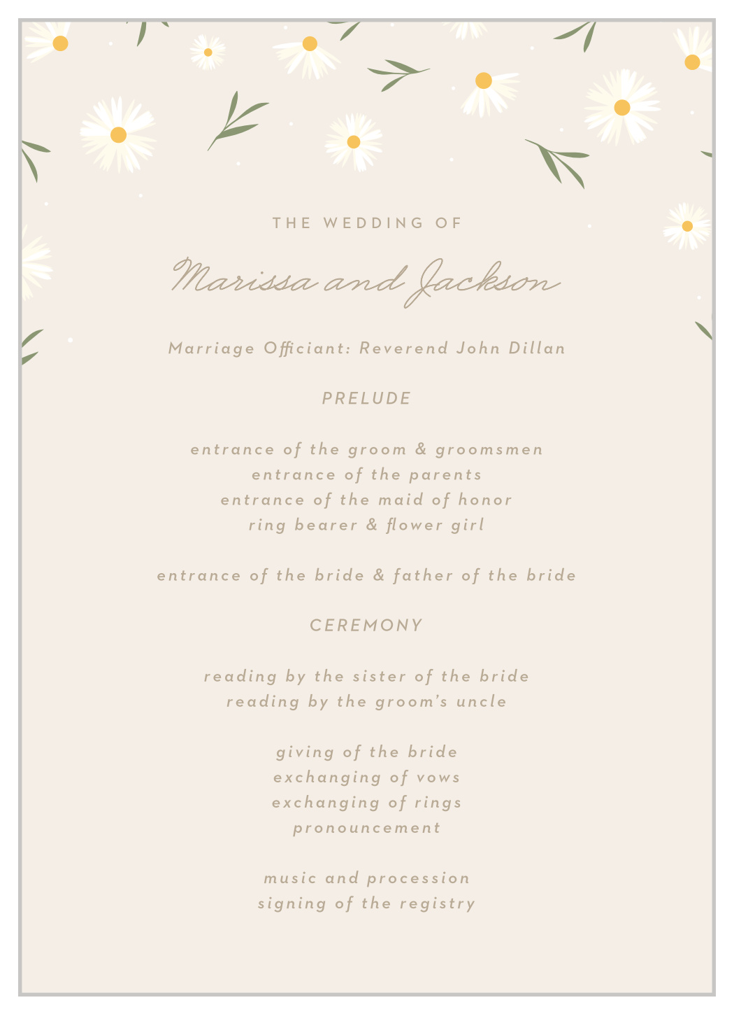 Falling Daisies Wedding Programs by Basic Invite