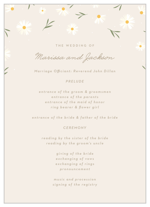 Falling Daisies Wedding Menus by Basic Invite