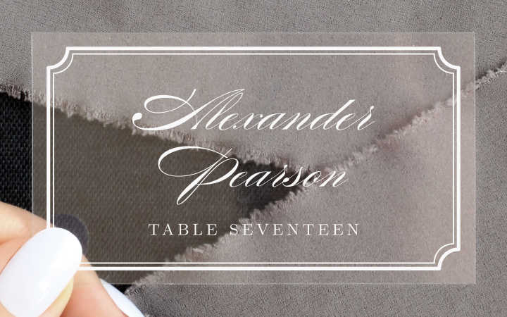 Simple Frame Clear Place Cards by Basic Invite